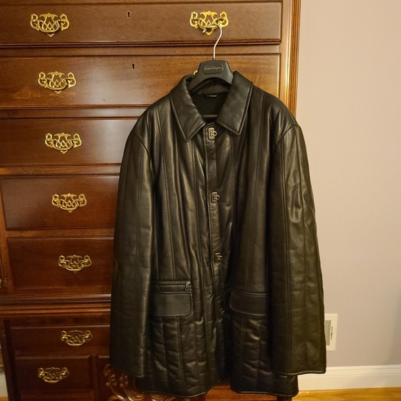 Salvador Ferragamo | Jackets & Coats | Men Long Leather Jacket Black ...
